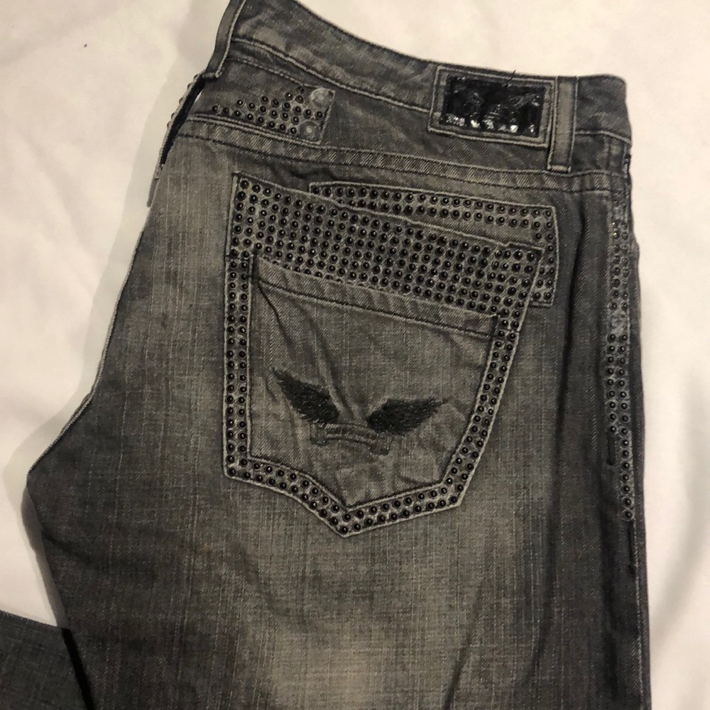 Robins Jeans Black Jail Studded Wings Rhinestone - Gem